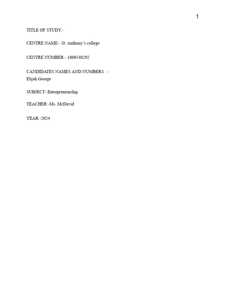 Elijah George's Entreprenuership IA - Unit 2 | PDF