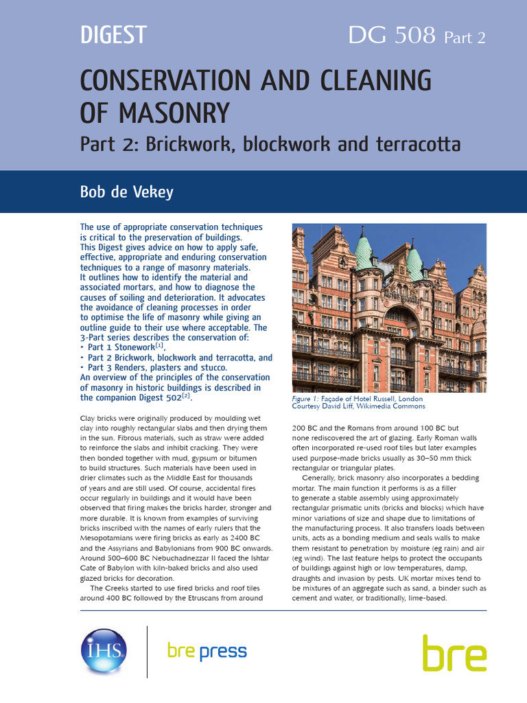 Bre Digest 508 Part 2 Conservation and Cleaning of Brickwork | PDF