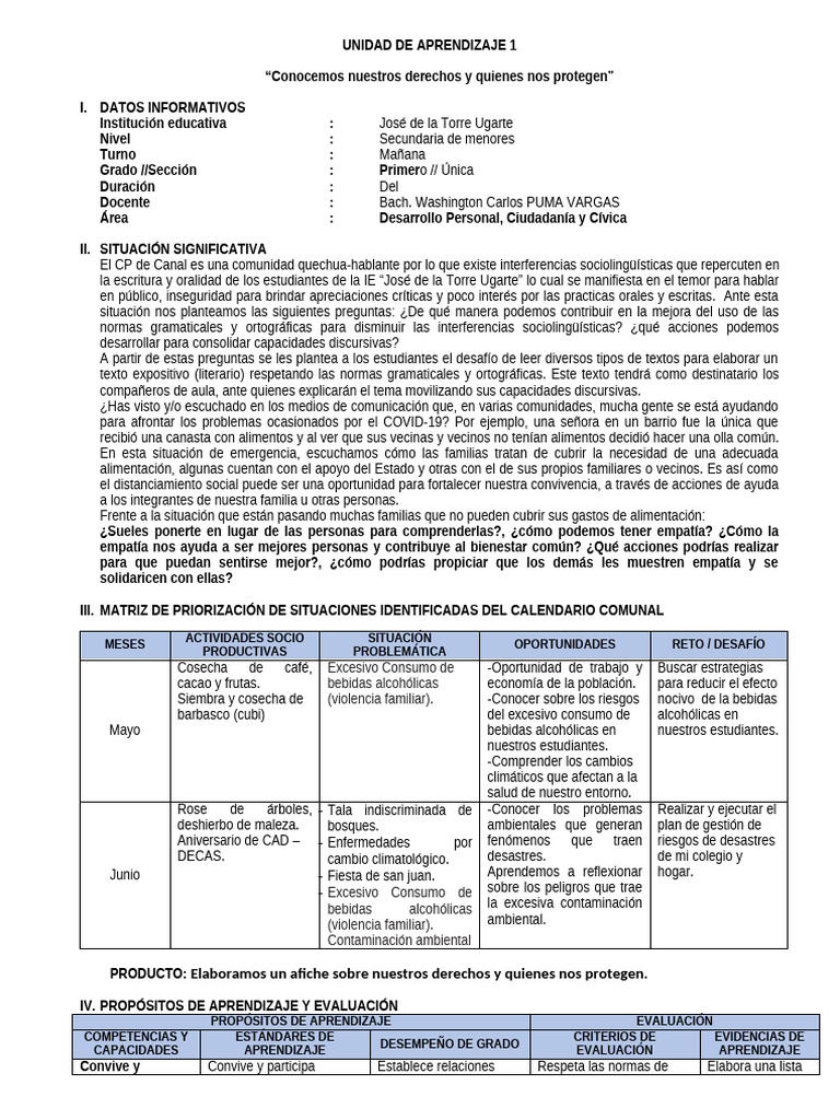 01 Unidad de Aprendizaje 2 DPCC - 1° 2024 | PDF