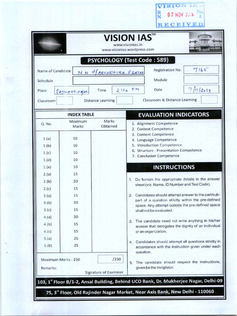 Psychology Topper Copies | PDF