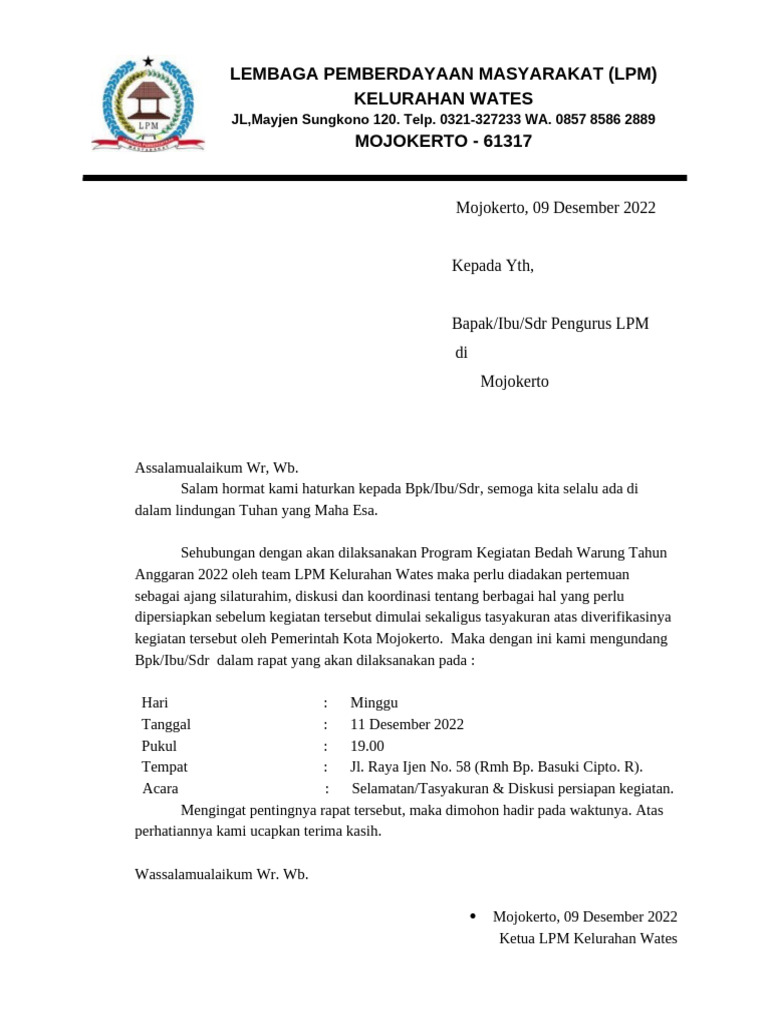 Undangan Rapat LPM | PDF