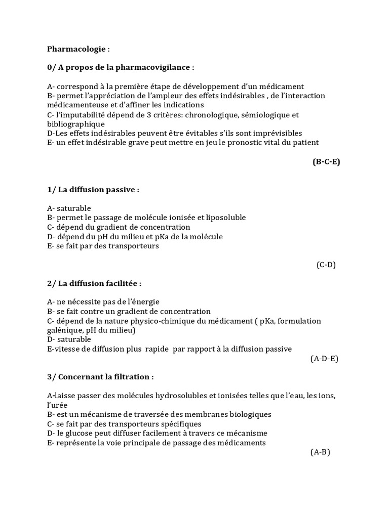 QCMs Pharmacologie (1) | PDF