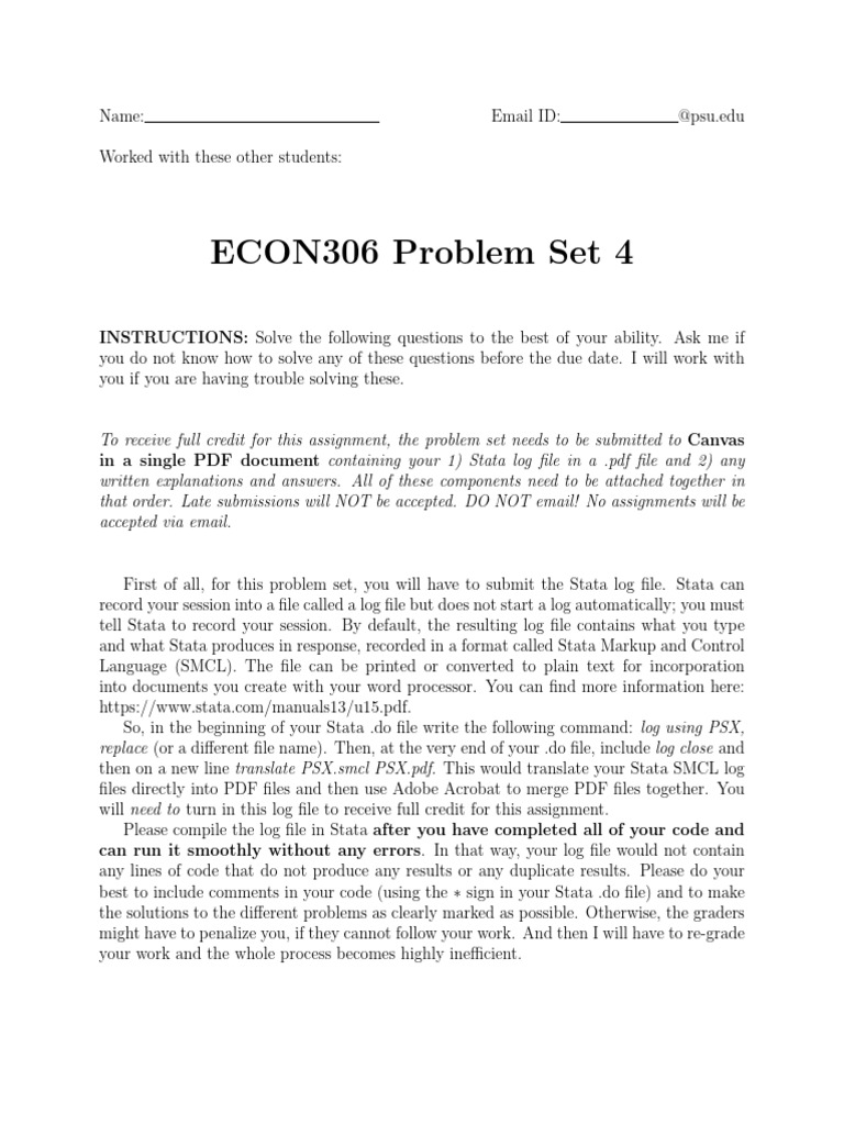 ECON 306 Problem Set 4 | PDF