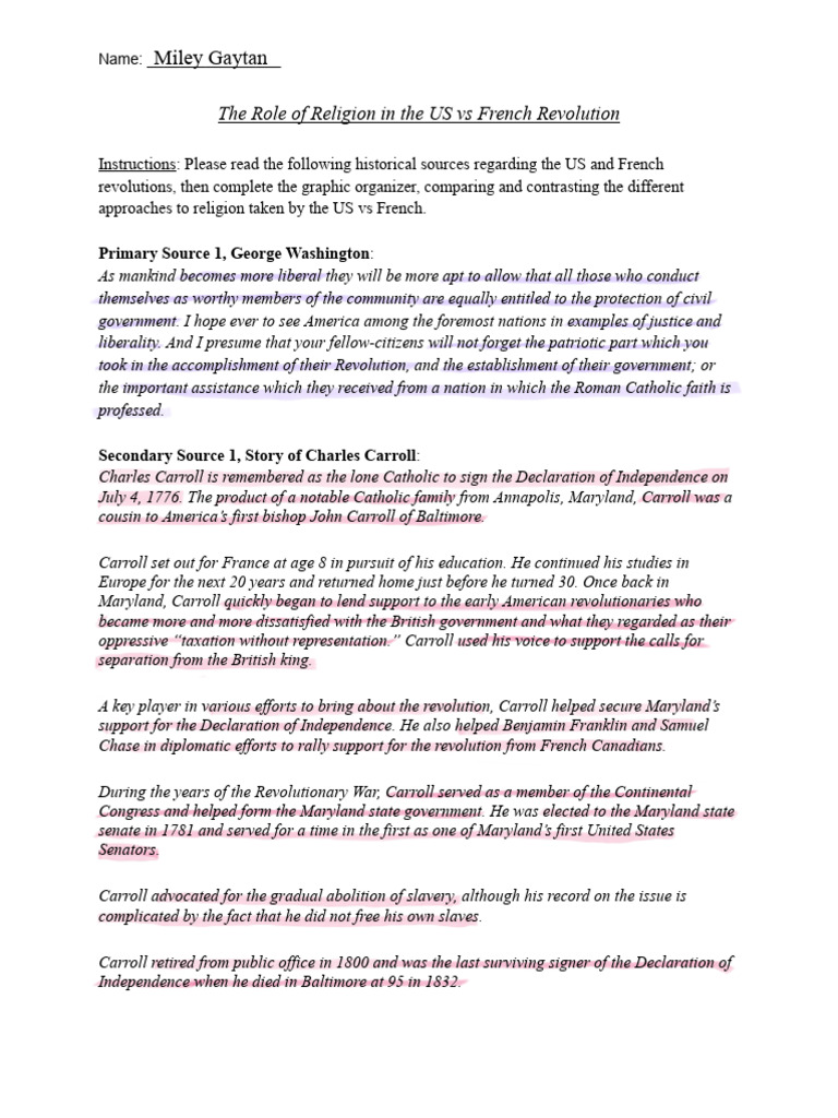 The Role of Religion in The US Vs French Revolution | PDF