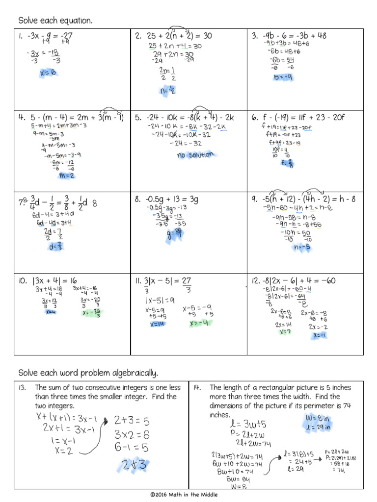 Solve Equations and Inequalities WKST | PDF