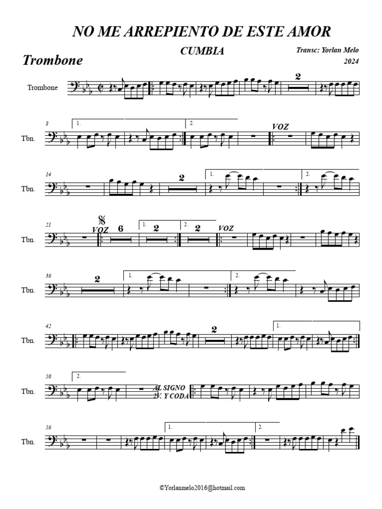 NO ME ARREPIENTO DE ESTE AMOR-Trombon | PDF