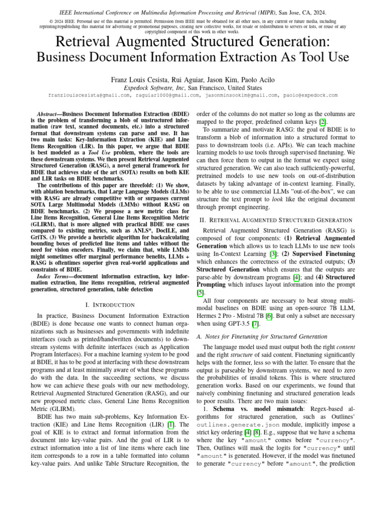 Retrieval Augmented Structured Generation: Business Document Information Extraction As Tool Use ...
