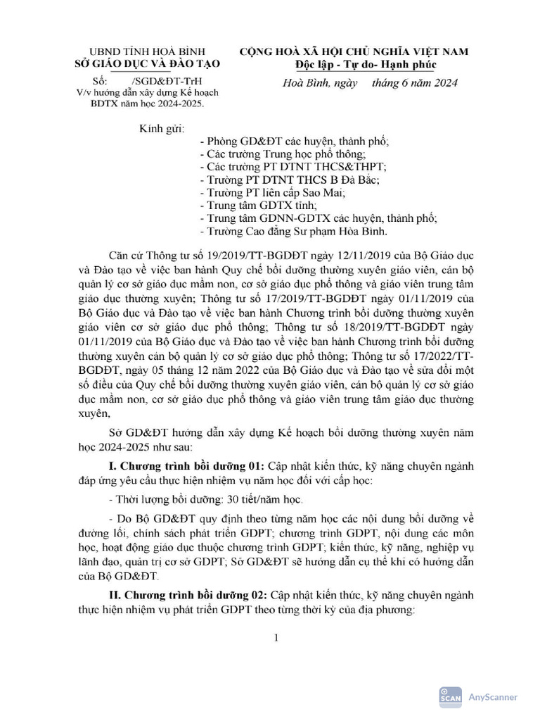 KẾ HOẠCH BDTX NĂM HỌC 2024-2025 | PDF