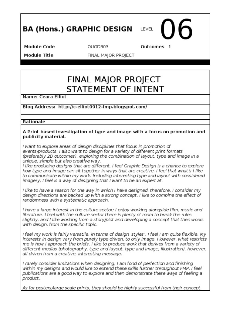 Final Major Project Statement of Intent: Ba (Hons.) Graphic Design | PDF