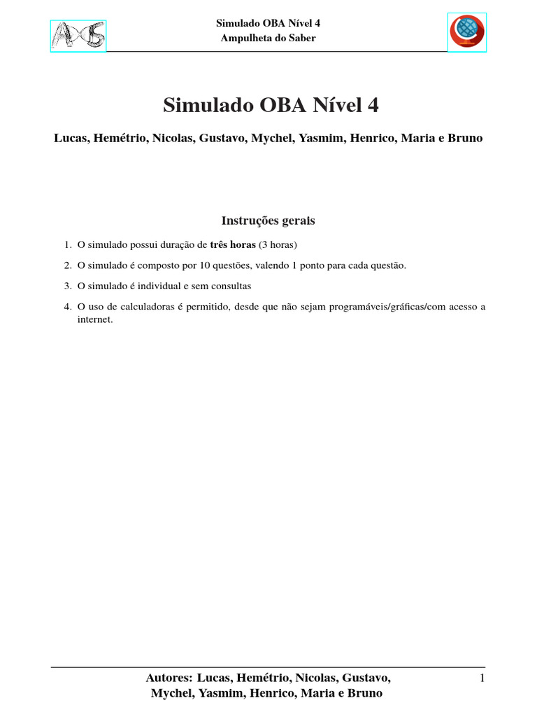 Ampulheta Do Saber Simulado OBA Nivel 4 2023 | PDF