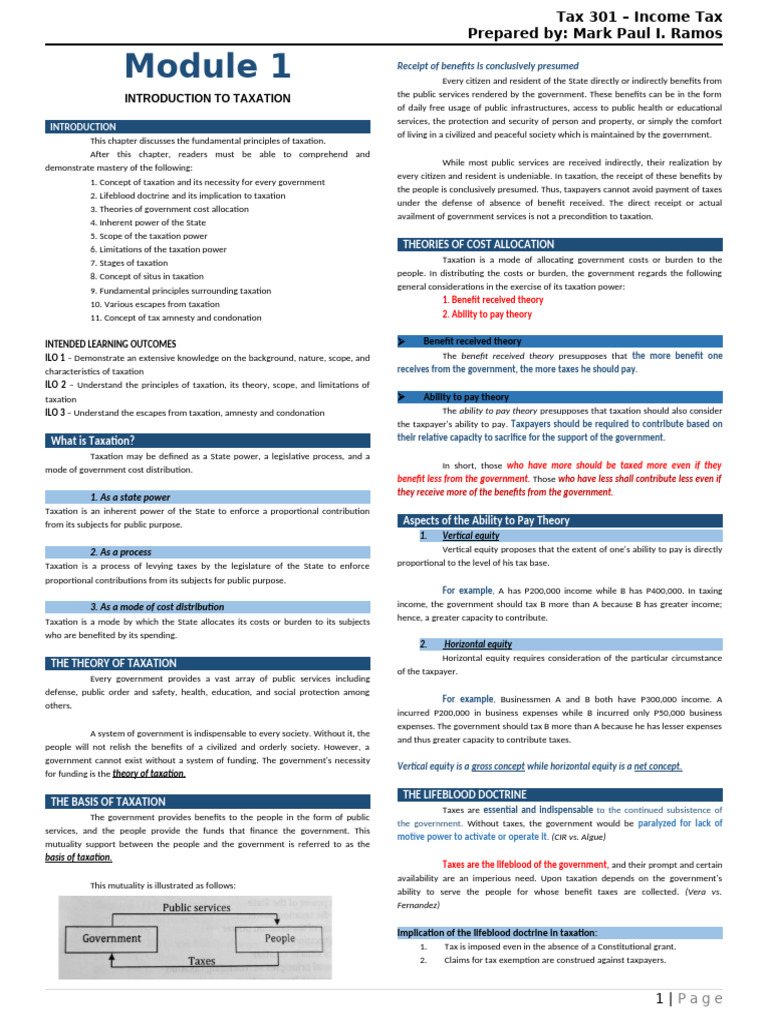 Module-1-Introduction-to-Taxation | PDF