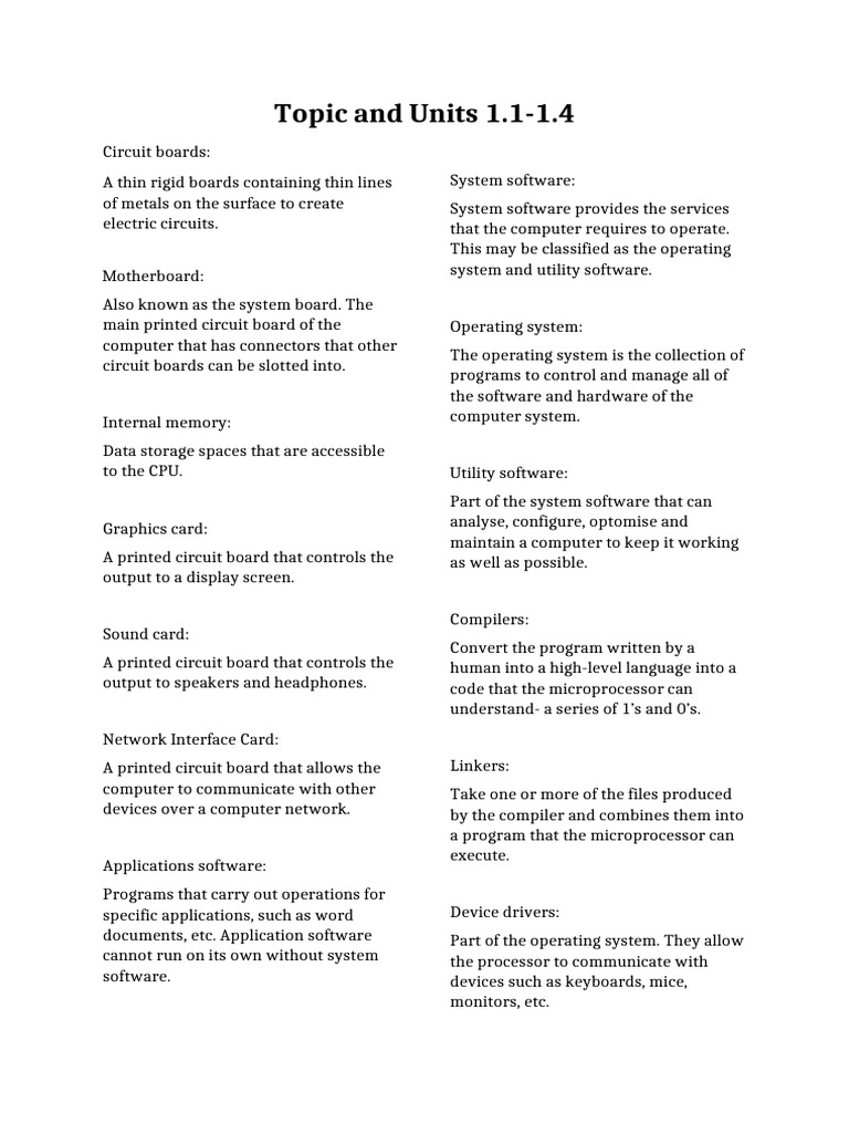 Flashcards For ICT UNIT 1 definitionsUNITUNITNUTI | PDF