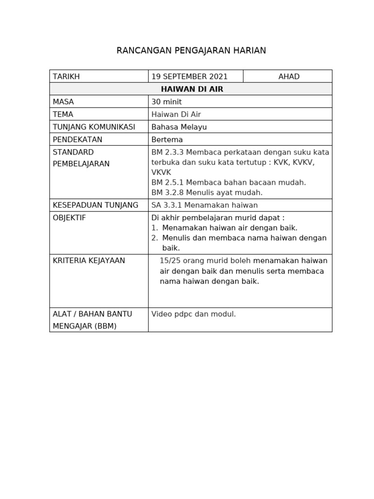 RPH 19.09.2021 Cikgu Zira | PDF