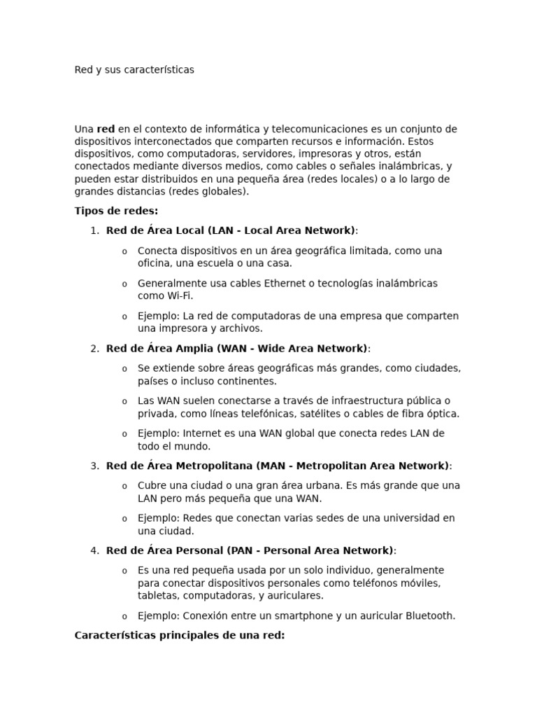 Red y Sus Características 4 | PDF | Red de computadoras | Red de área amplia