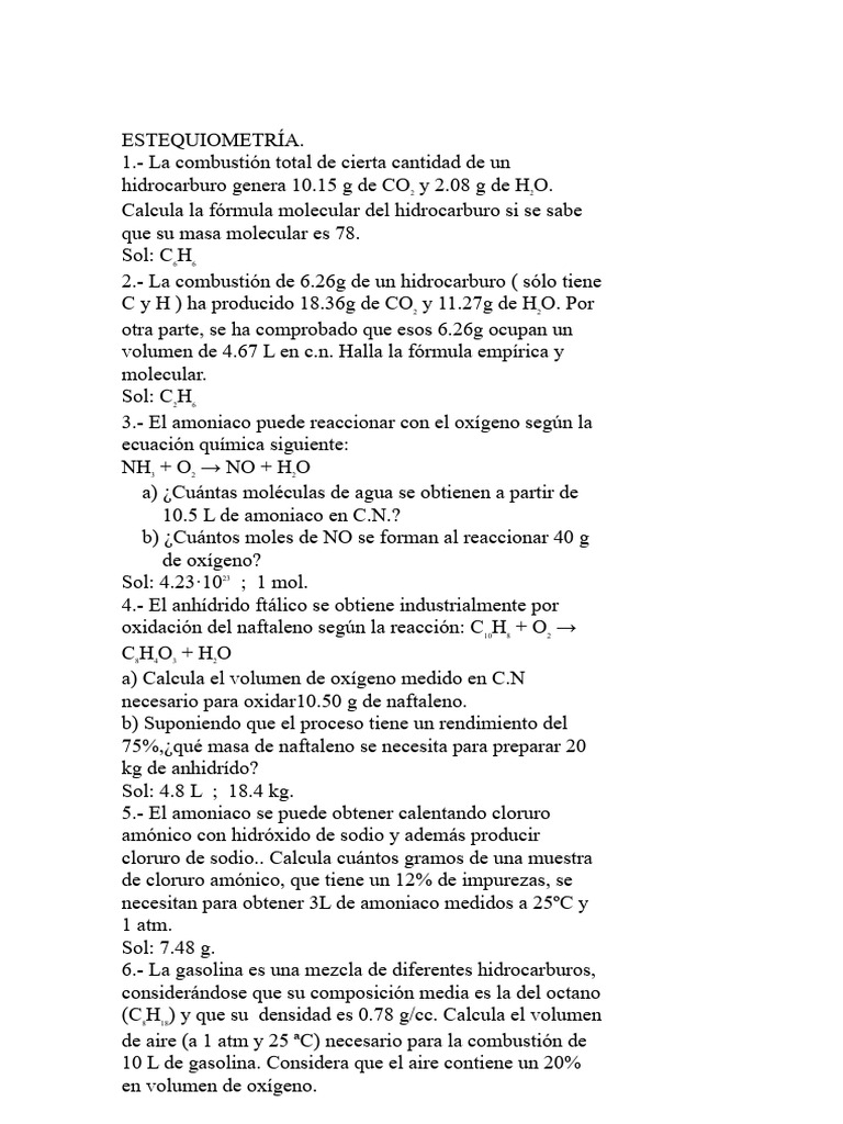 Ejercicios Estequiometria | PDF