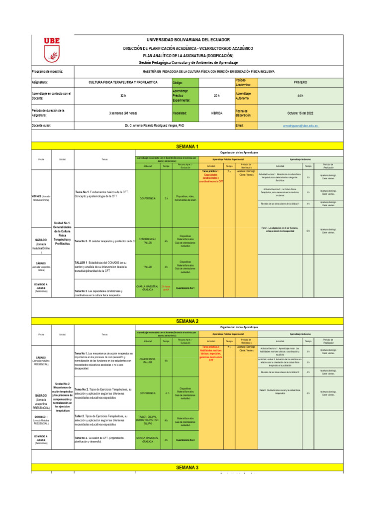 Plan Analítico. CFT y Prtofilactica | PDF