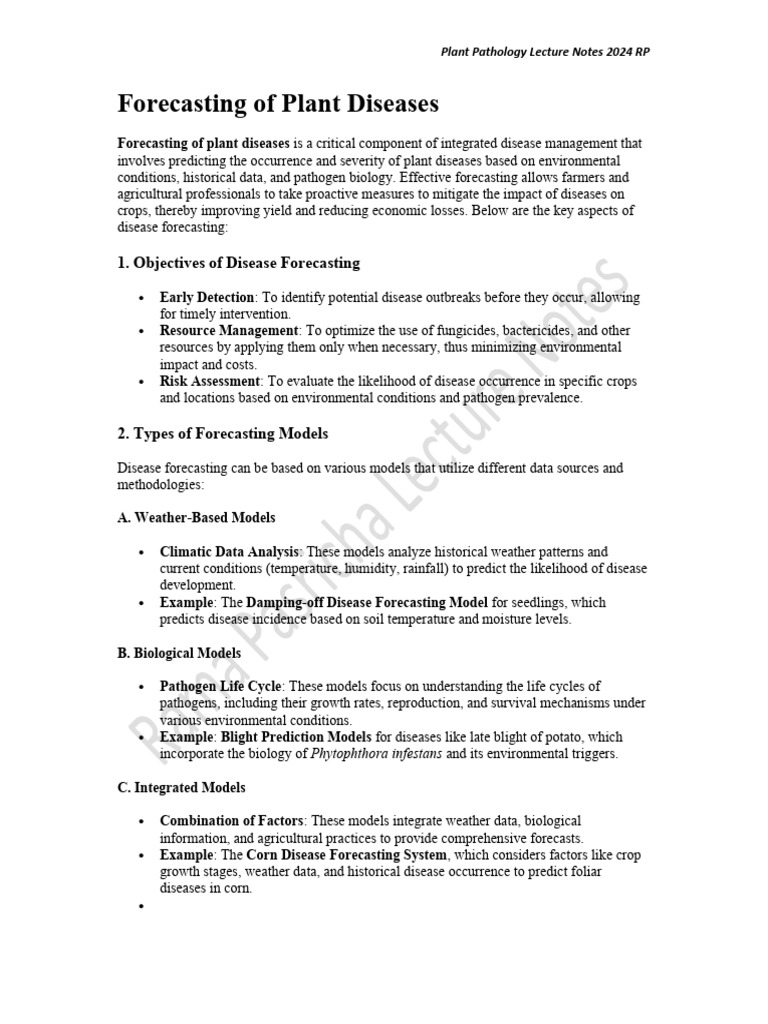 Plant Pathology Notes Unit 2 Lesson 8 Forecasting of Plant Diseases | PDF