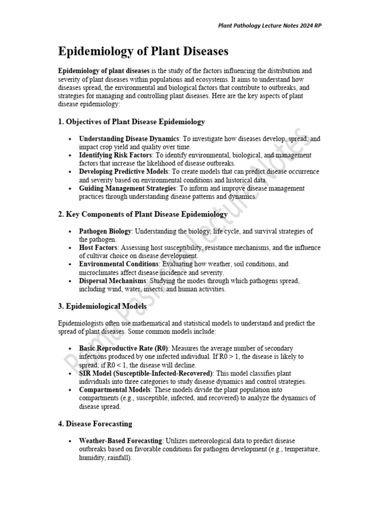 Plant Pathology Notes Unit 2 Lesson 7 Epidemiology of Plant Diseases | PDF