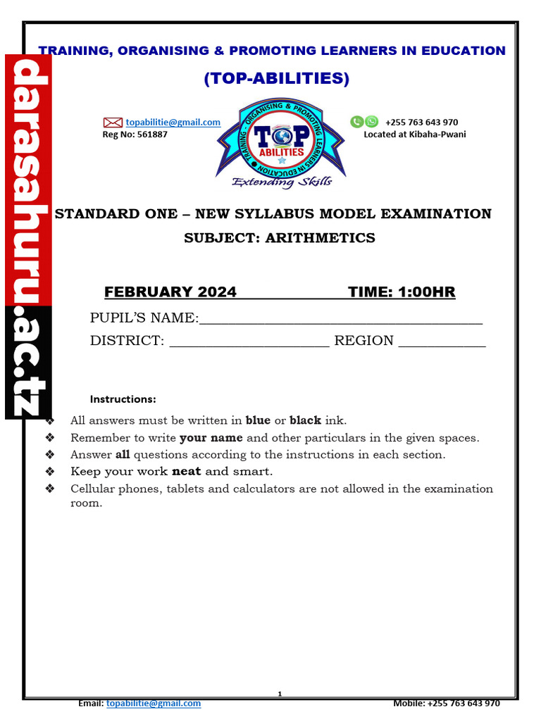 Darasahuru - Ac.tz Arithmetics Top Abilities STD One New Syllabuss-1-3 ...