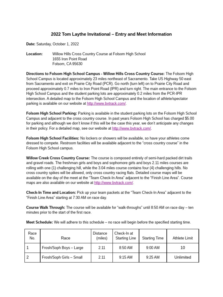Tom Laythe Meet Info | PDF