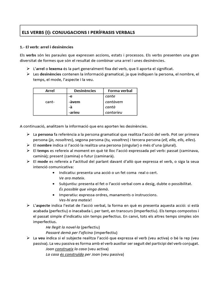 4-Els Verbs (I) Conjugacions I Perífrasis Verbals | PDF