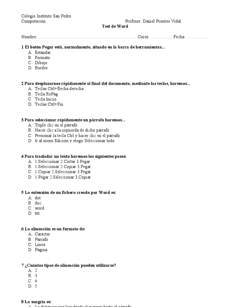 Test de Word1 | PDF | Microsoft Word | Archivo de computadora