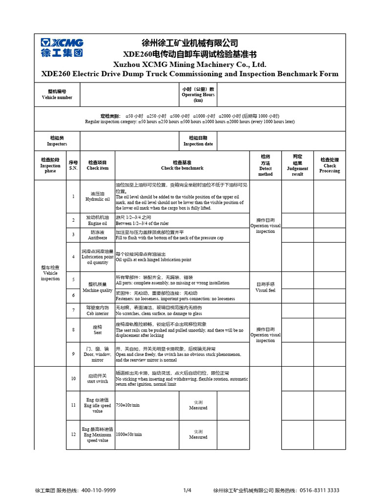 01-XDE260 Commissioning and Inspection Benchmark Form塞尔维亚XDE260调试检验基准书-EN | PDF