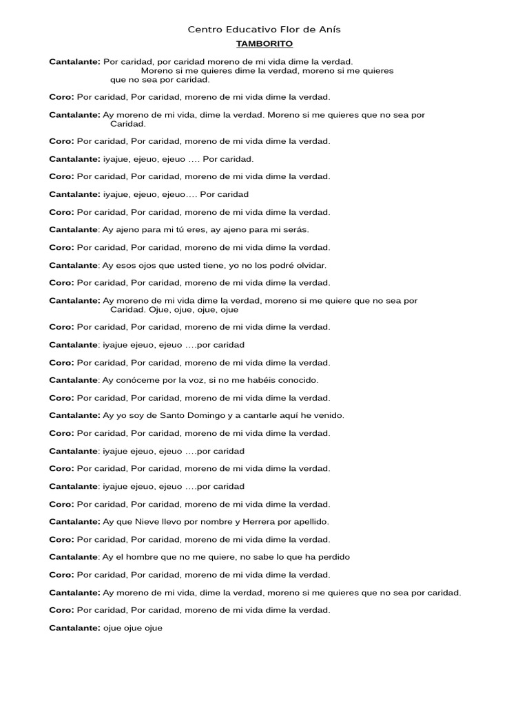 TAMBORITO Por Caridad | PDF