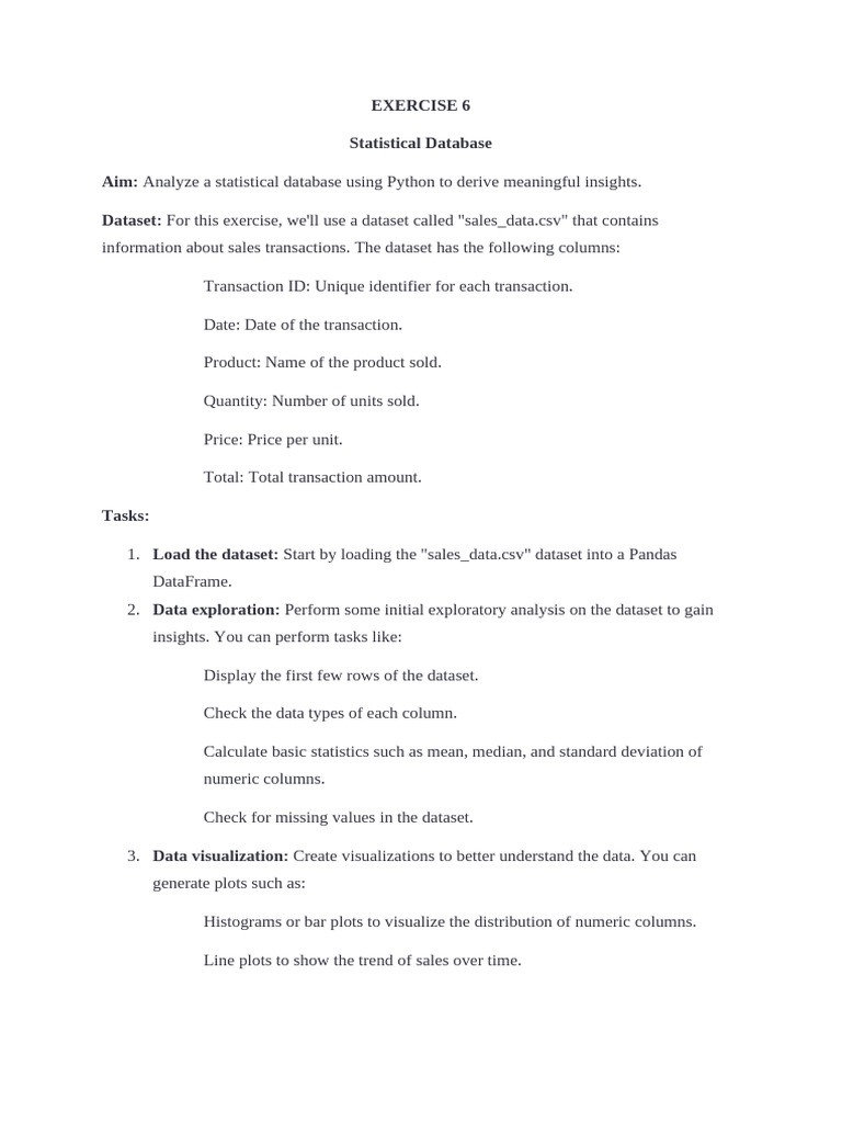 Exercise 6 - Statistical Database | PDF