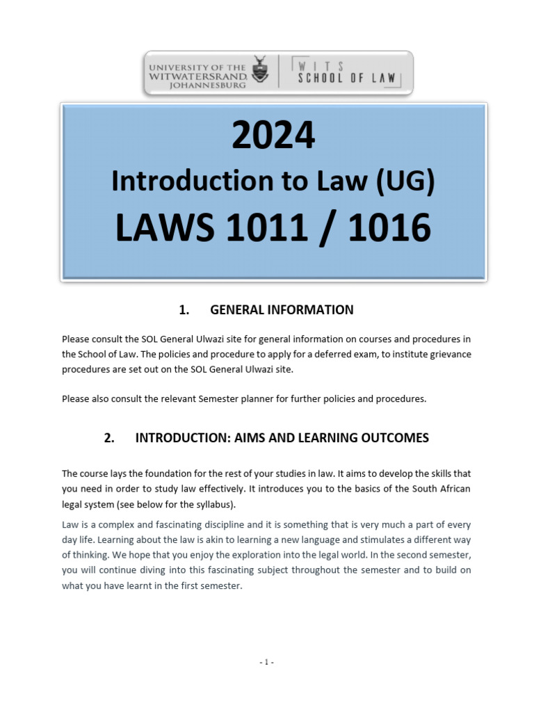 LAWS 1011 Intro To Law UG Course Outline | PDF | Logic | Career & Growth