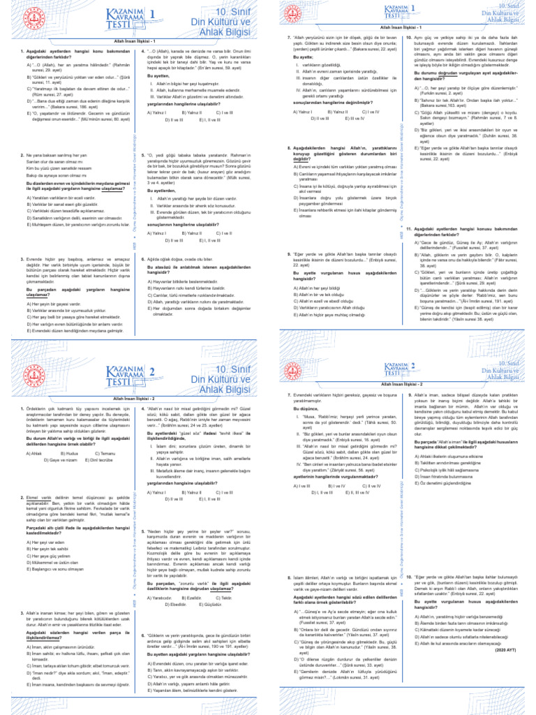 Sinif Di̇n Kültürü KKT | PDF