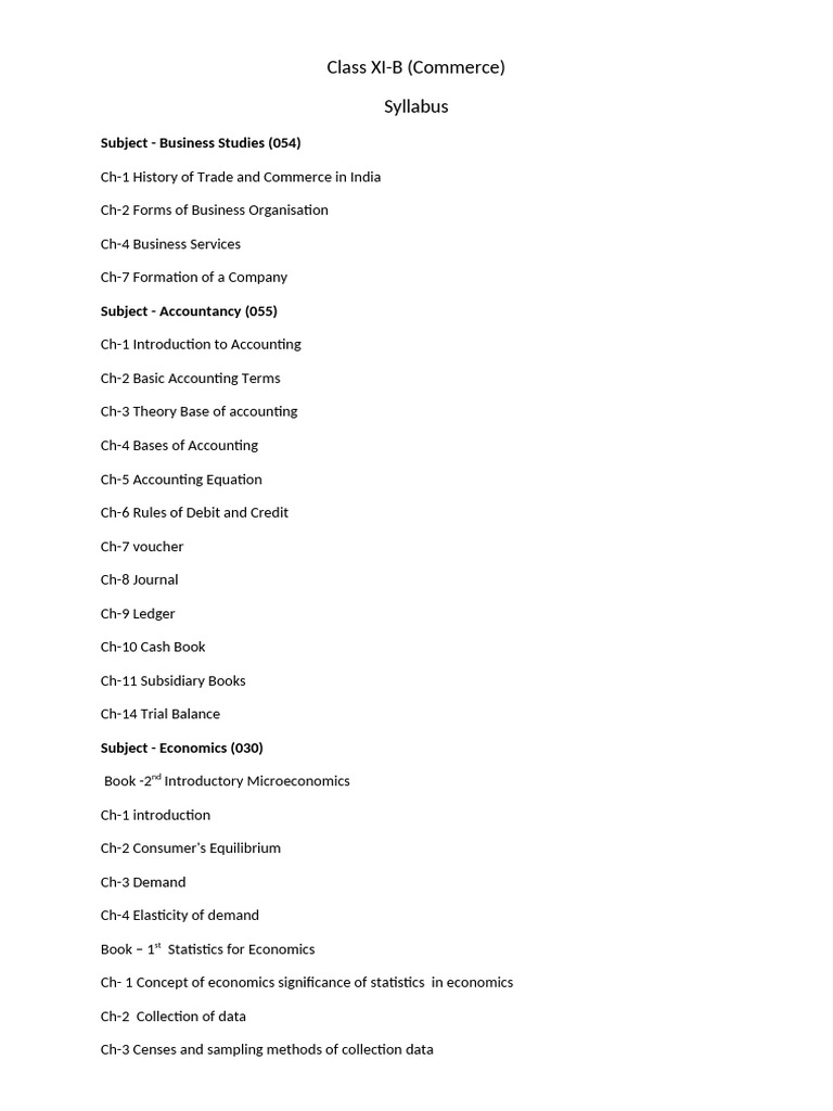 Class XI Commerce Syllabus Half Yearly | PDF