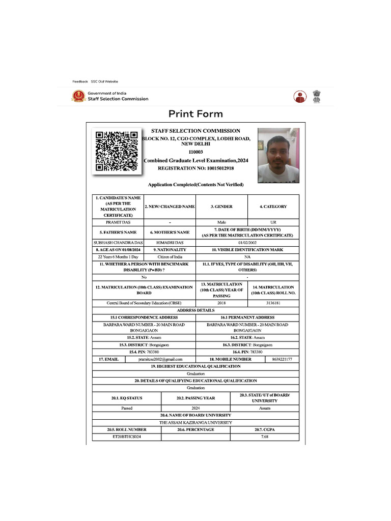 SSC Application Formm | PDF