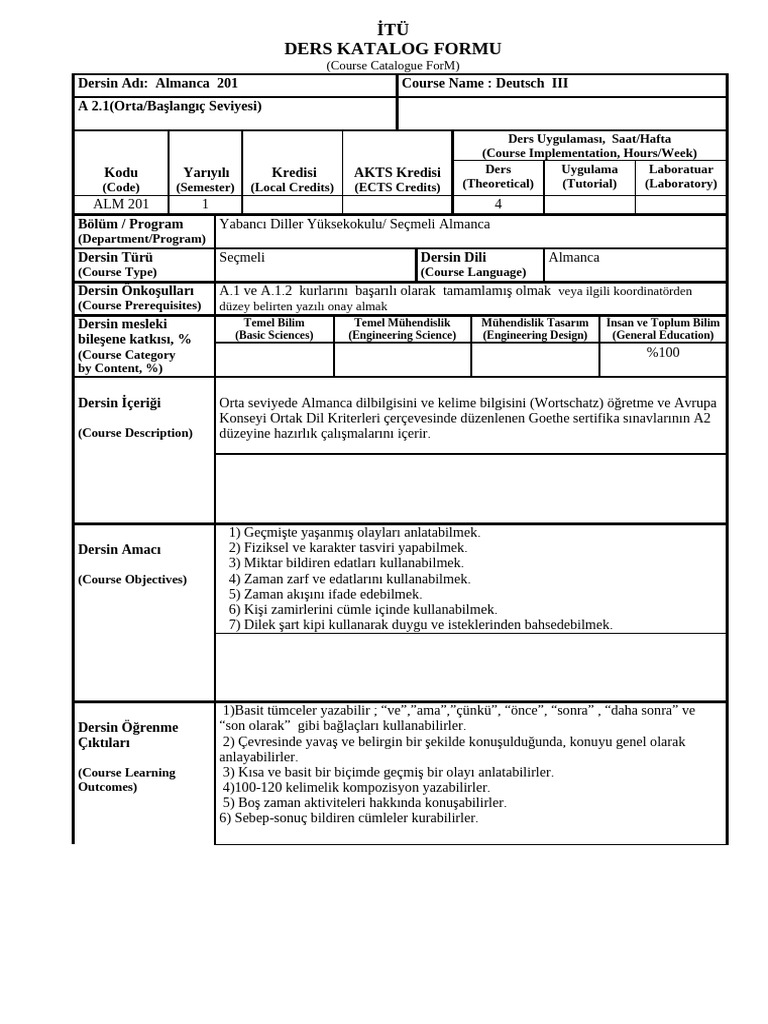 Course Catalogue Form | PDF
