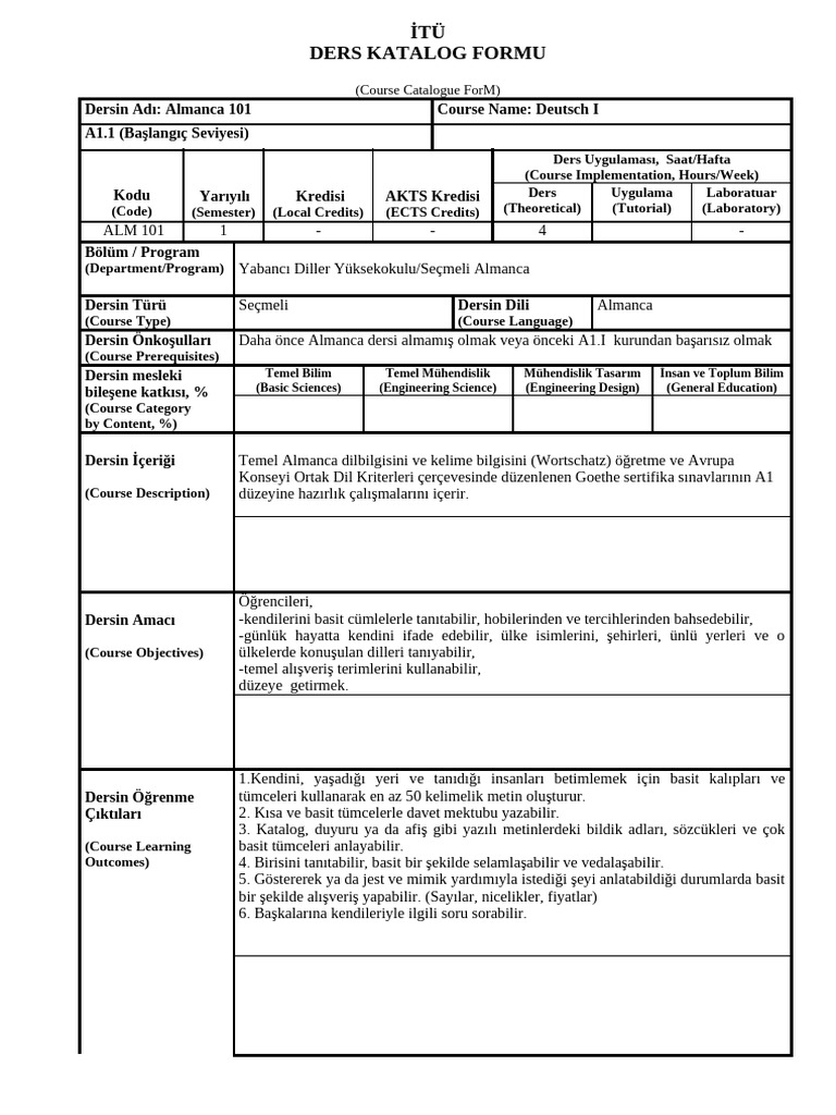 Course Catalogue Form | PDF