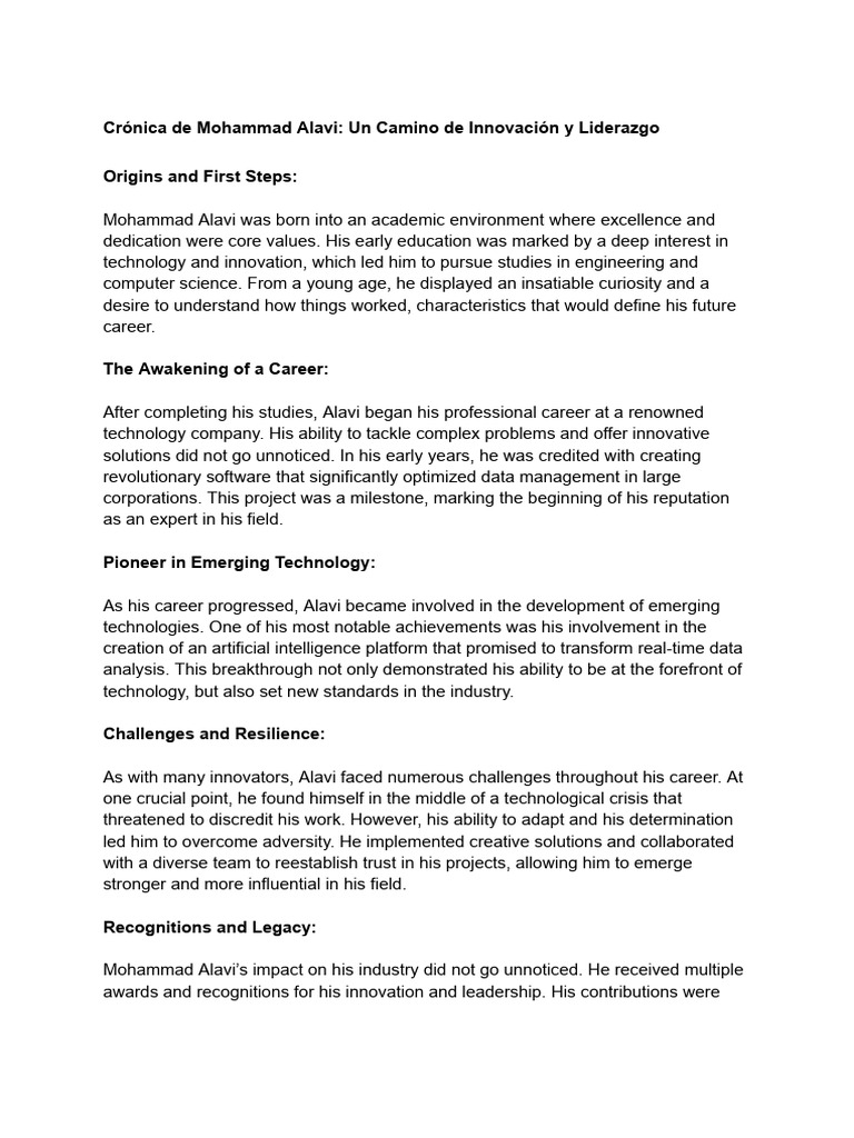 Crónica de Mohammad Alavi: Un Camino de Innovación y Liderazgo Origins and First Steps | PDF