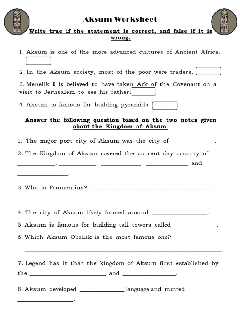Aksum Worksheet | PDF