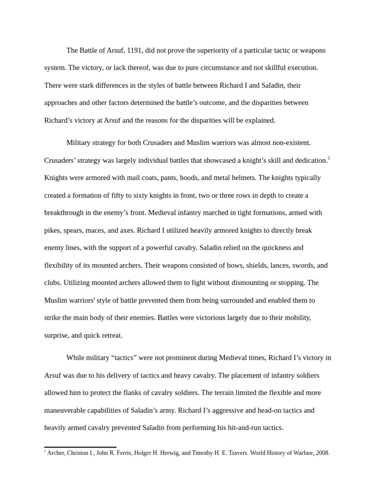 Battle of Arsuf: Tactics and Outcomes | PDF | Cavalry | History