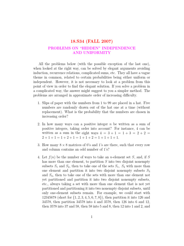 Hidden Independence Problems | PDF