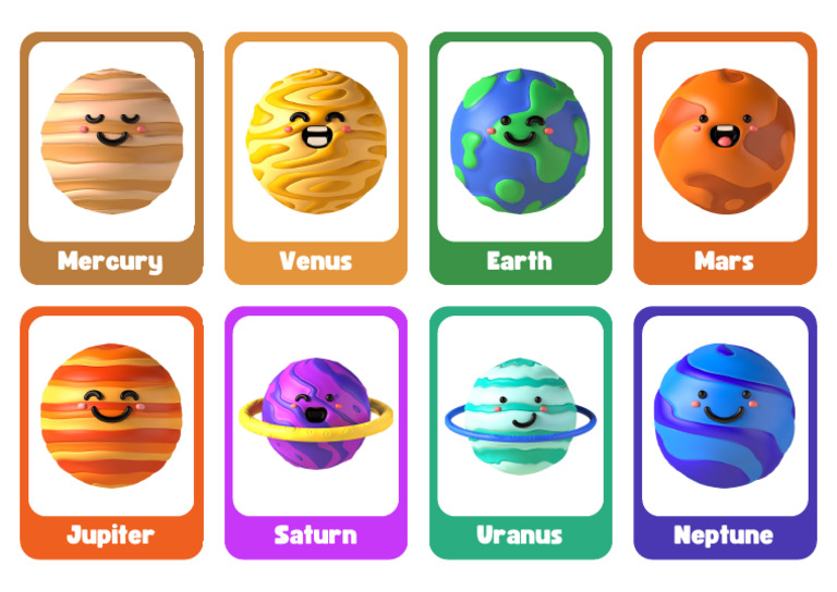 Solar System Planets Science Flashcards Colourful 3D Characters | PDF