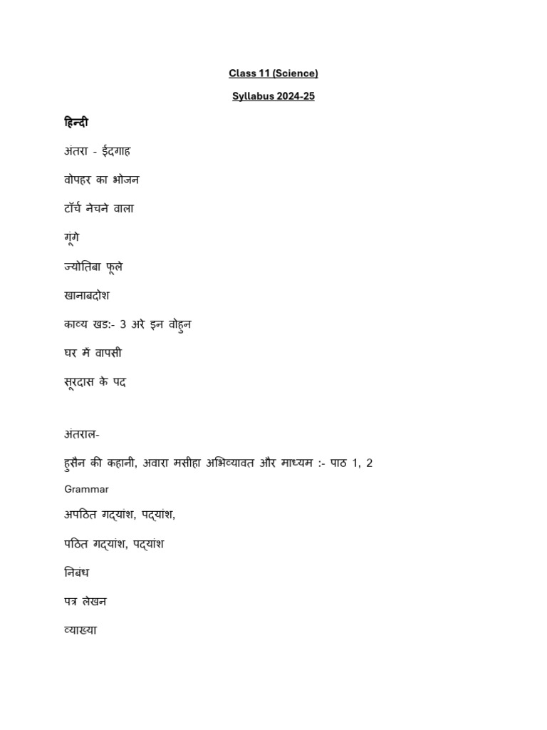 Class 11 (Science) Syllabus 2024-25 | PDF