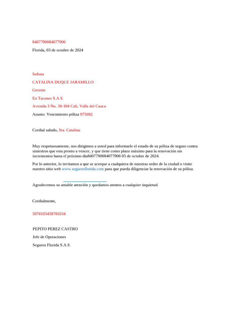 Cartar de Polizas 777 | PDF