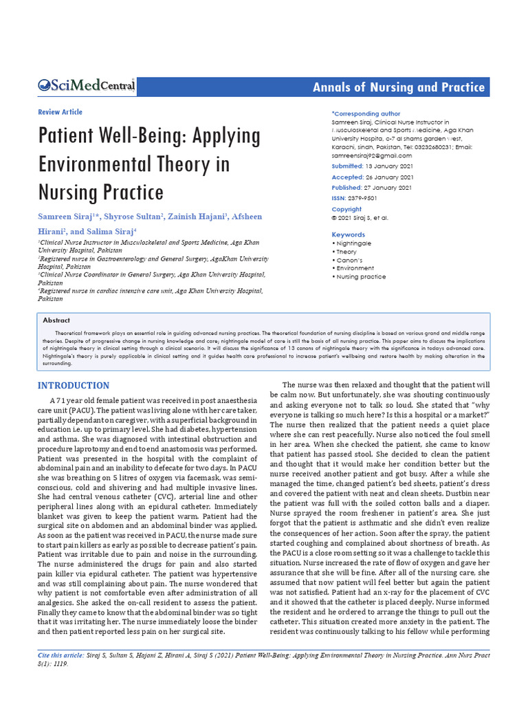Applying Environmental Theory in Nursing Practice | PDF