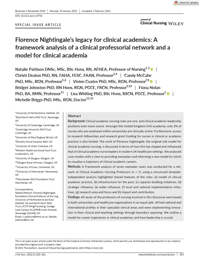 Journal of Clinical Nursing - 2021 - Pattison - Florence Nightingale S ...
