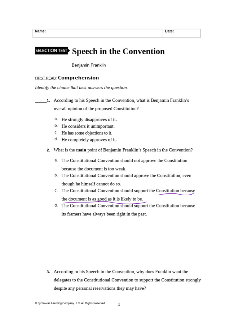 Speech in The Convention Revision Sheet | PDF