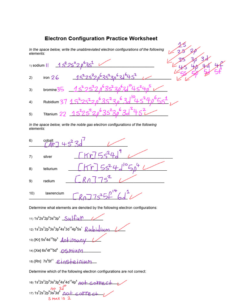 Electron Configuration Practice Worksheet - Ch1 - L3 | PDF