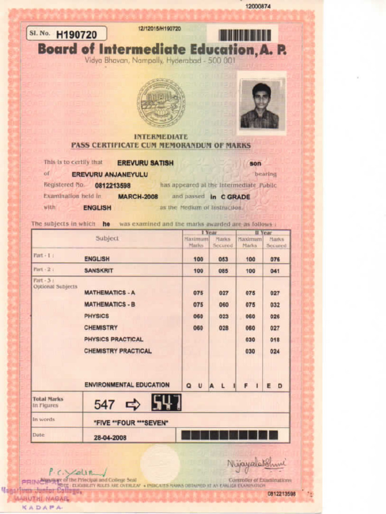 Intermediate Marks Memo | PDF