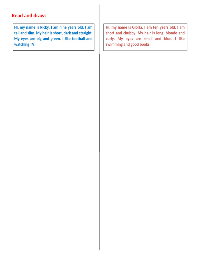 Read and Draw - What Does He She Look Like | PDF