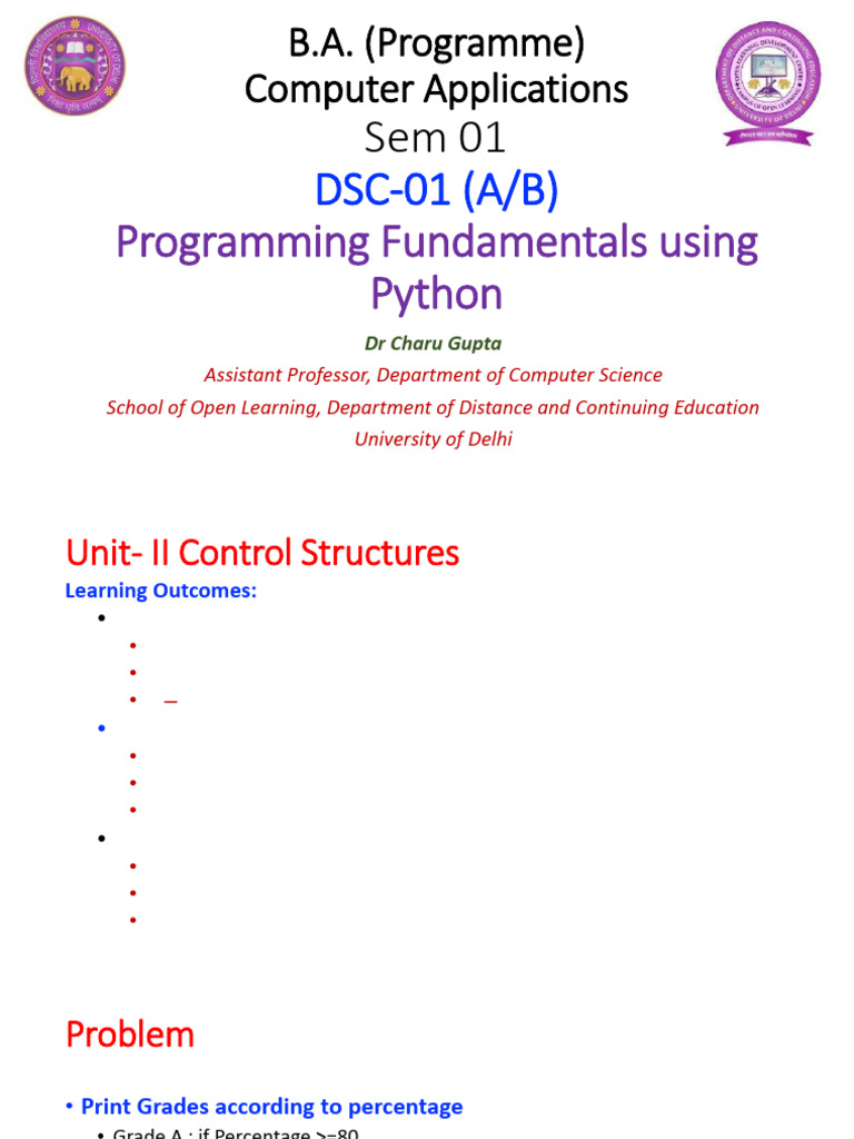 BA-Comp App Unit 2 Control Structures | PDF