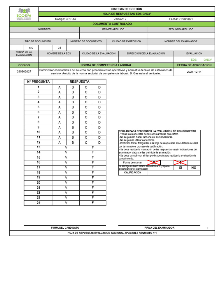 CP F 57 Hoja de Respuestas Eds GNCV I | PDF